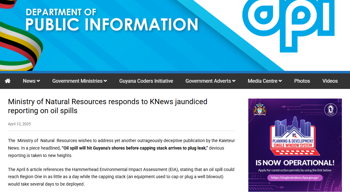 Ministry of Natural Resources responds to KNews jaundiced reporting on oil spills - EITI